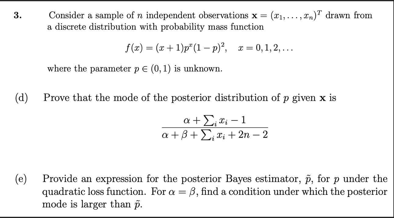 Solved 3. Consider a sample of n independent observations x= | Chegg.com