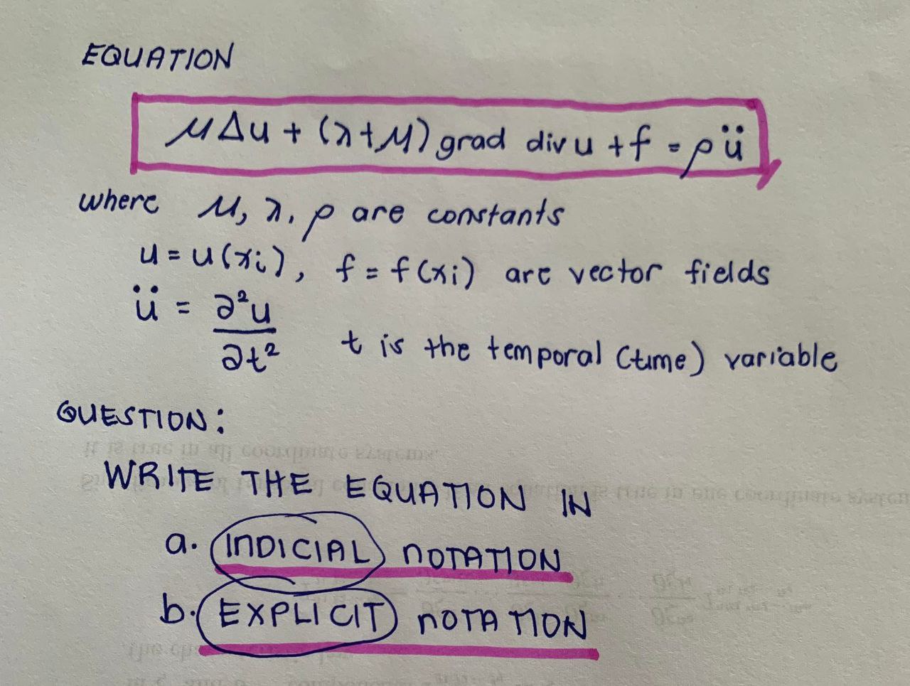 Solved EQUATION μΔu+(λ+μ)graddivu+f=ρu¨ where μ,λ,ρ are | Chegg.com