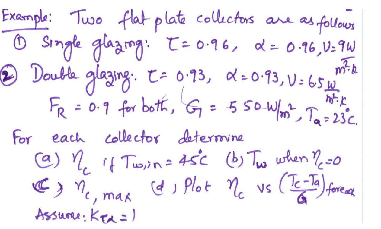 Example: Two flat plate collectors are as as follows | Chegg.com