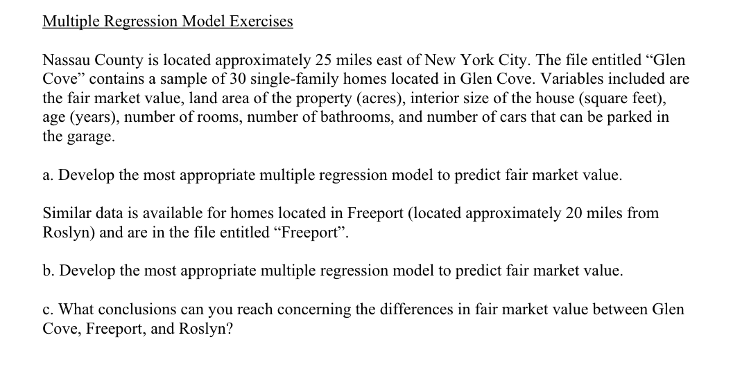 Solved Multiple Regression Model Exercises Nassau County is | Chegg.com