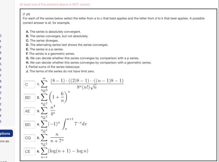 Solved For each of the series below select the letter from a | Chegg.com