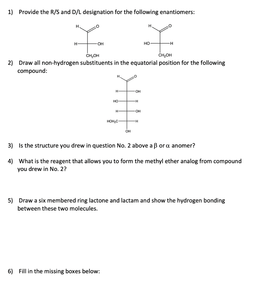 Solved 1) Provide the R/S and D/L designation for the | Chegg.com