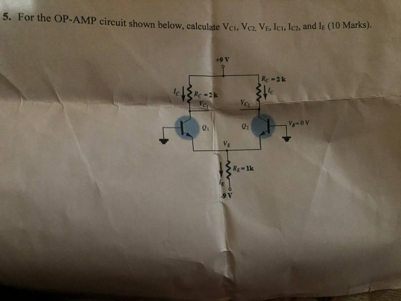 Solved 5. For the OP-AMP circuit shown below, calculate Vci, | Chegg.com