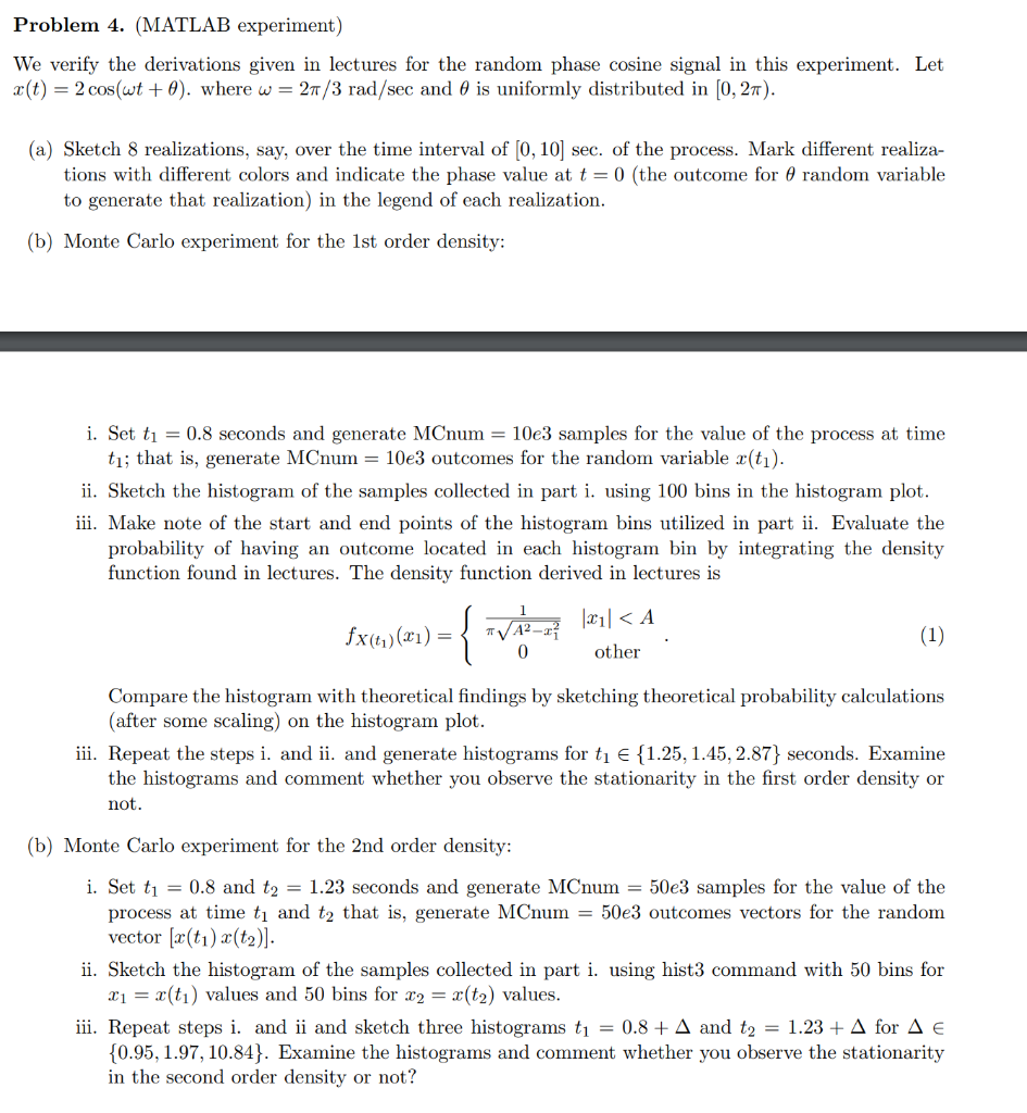 Problem 4 Matlab Experiment We Verify The 