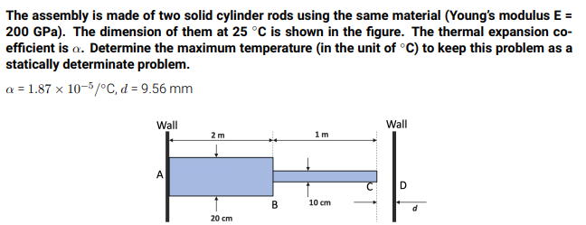 Solved The assembly is made of two solid cylinder rods using | Chegg.com