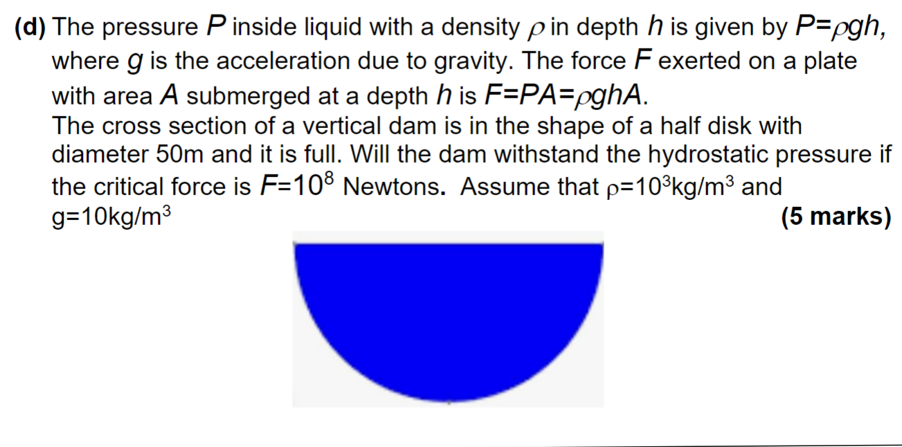 Solved (d) The pressure P inside liquid with a density ρ in | Chegg.com