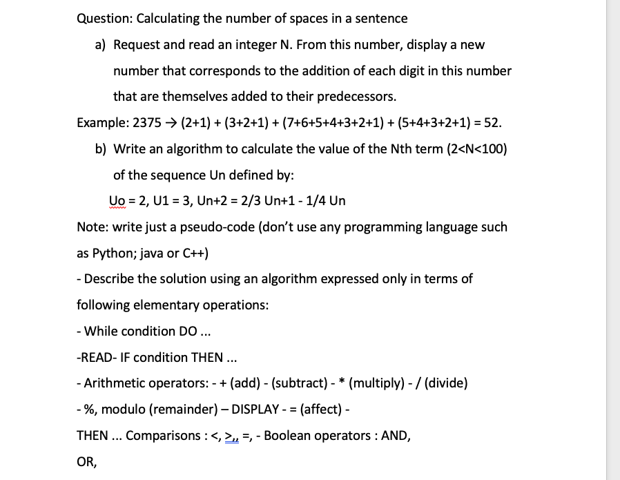 Solved Question: Calculating the number of spaces in a | Chegg.com