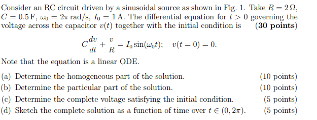 Solved Consider an RC circuit driven by a sinusoidal source | Chegg.com