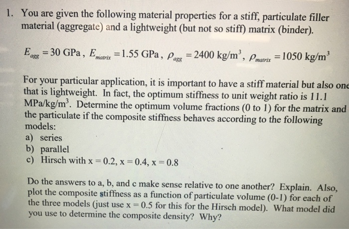 Solved 1. You are given the following material properties | Chegg.com