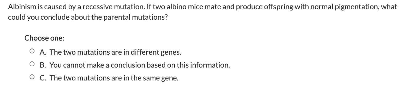 Solved Albinism is caused by a recessive mutation. If two | Chegg.com