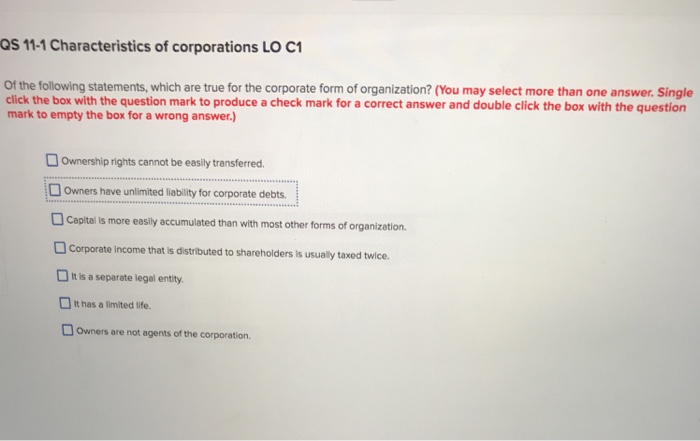 Solved QS 11-1 Characteristics of corporations LO C1 Of the | Chegg.com