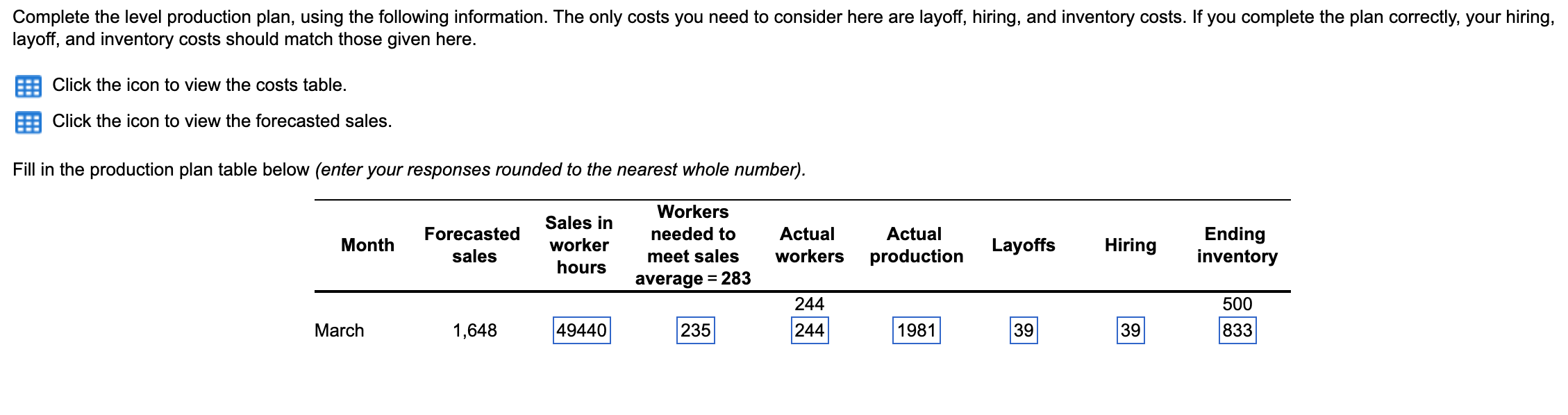 Solved Complete the level production plan, using the | Chegg.com
