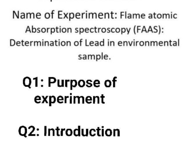Solved Name of Experiment: Flame atomic Absorption | Chegg.com