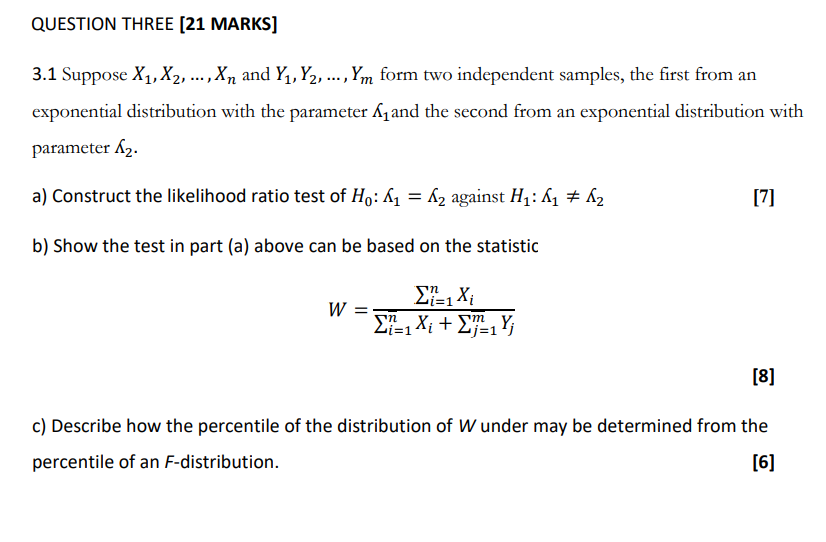 3.1 Suppose X1,X2,…,Xn and Y1,Y2,…,Ym form two | Chegg.com