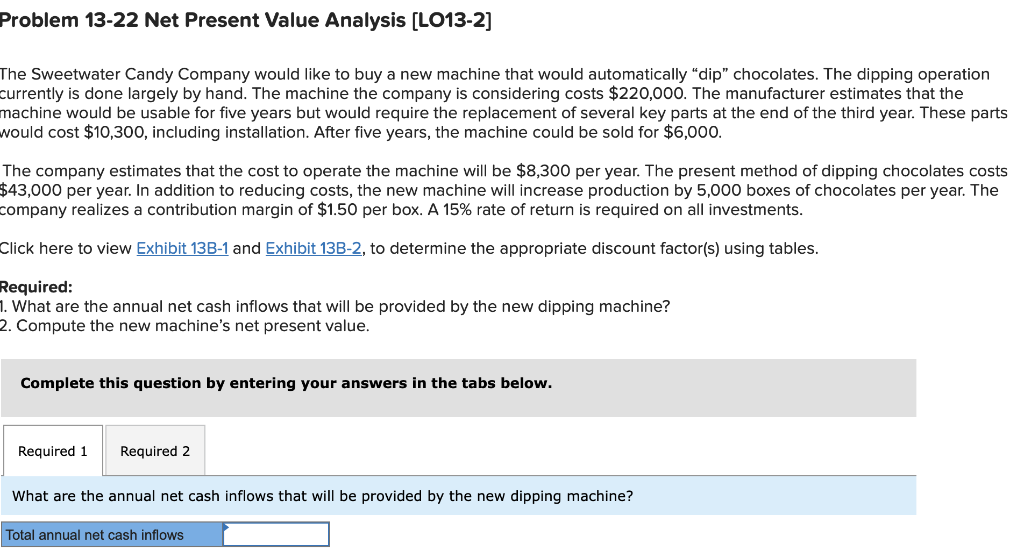 Solved Problem 13-22 Net Present Value Analysis (LO13-2] The | Chegg.com