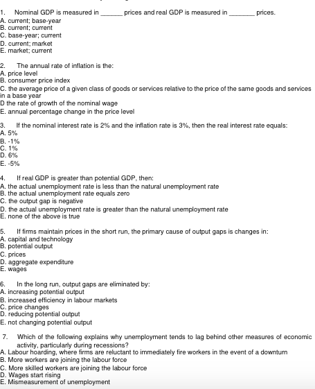 Solved 1 Nominal GDP is measured in prices and real GDP is | Chegg.com