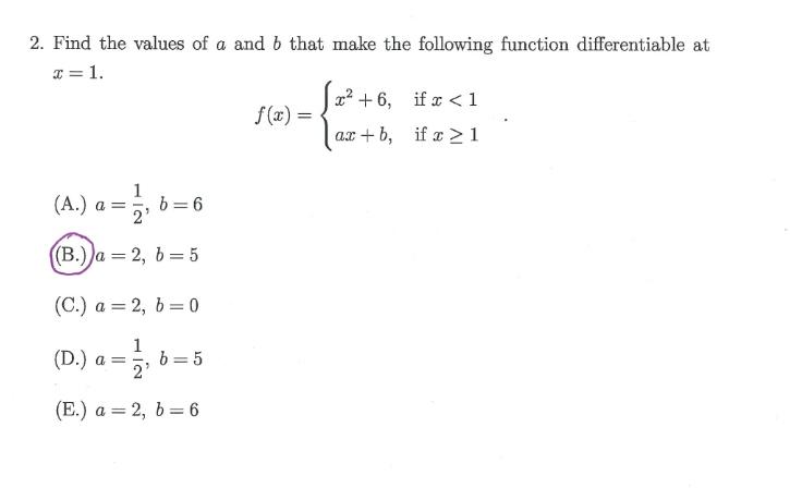 Solved 2. Find the values of a and b that make the following | Chegg.com