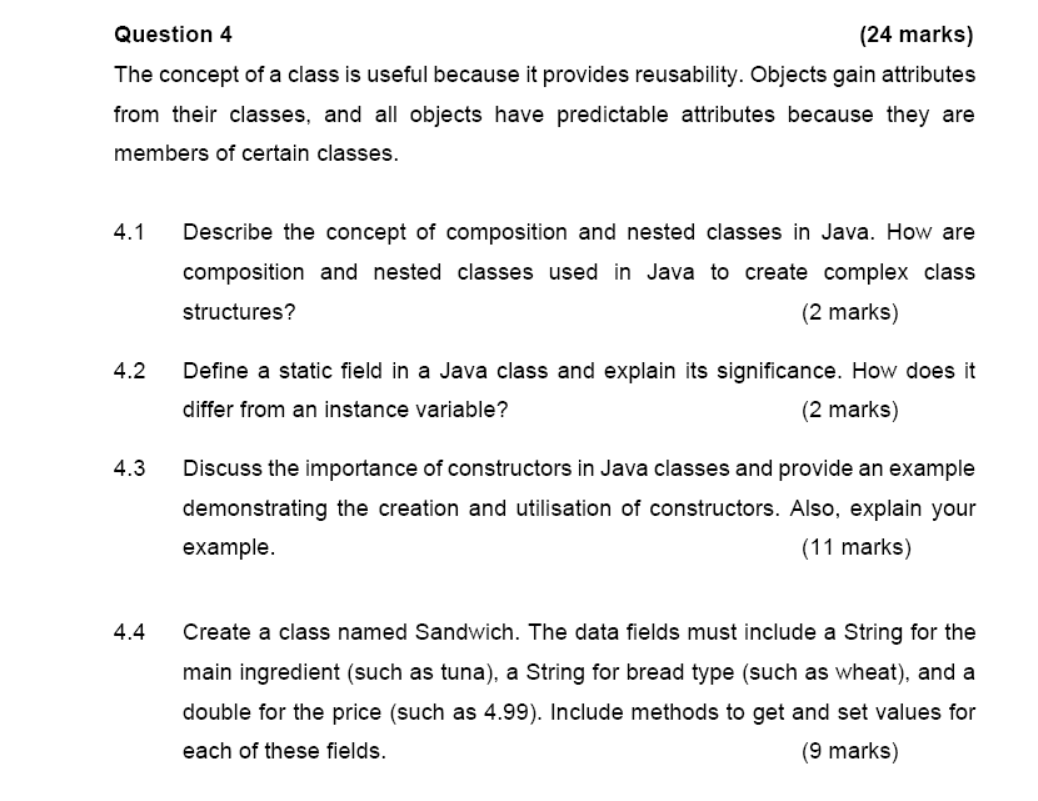 Solved Question 4 (24 marks) The concept of a class is | Chegg.com