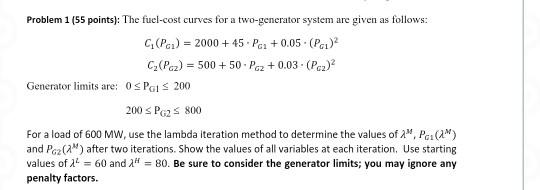 Solved Problem 1 (55 points): The fuel-cost curves for a | Chegg.com