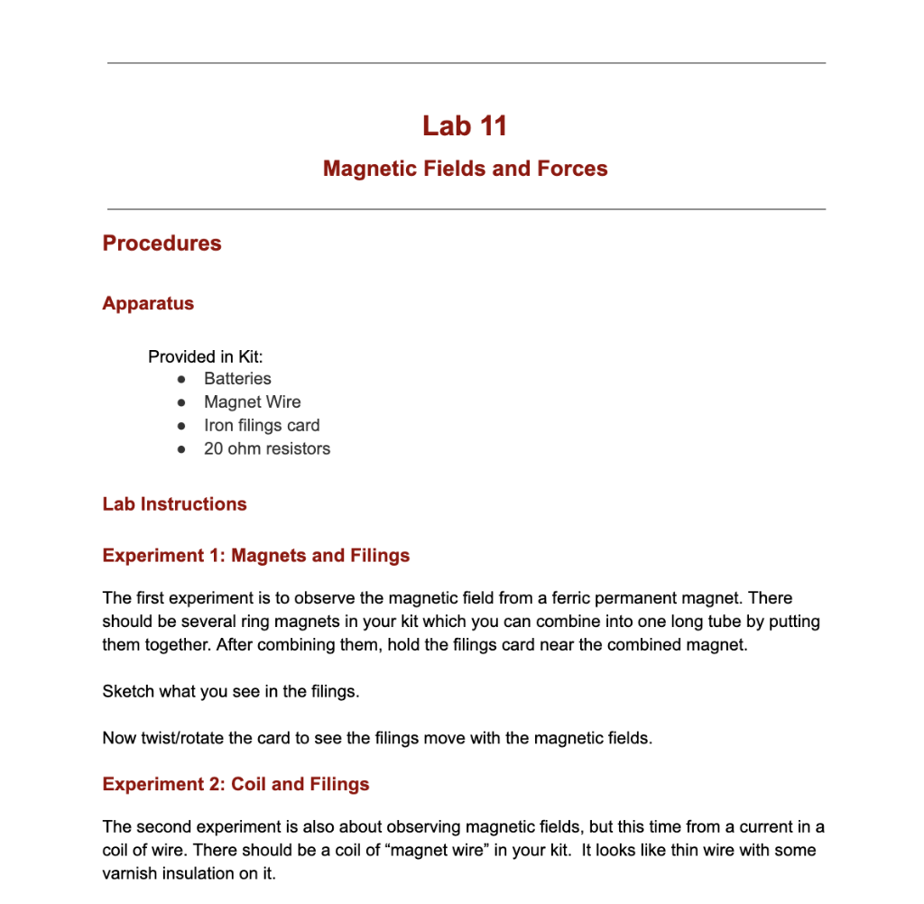 Lab 11 Magnetic Fields and Forces Procedures | Chegg.com