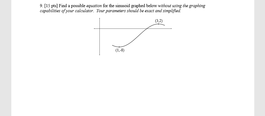 Solved 9. [15 pts] Find a possible equation for the sinusoid | Chegg.com
