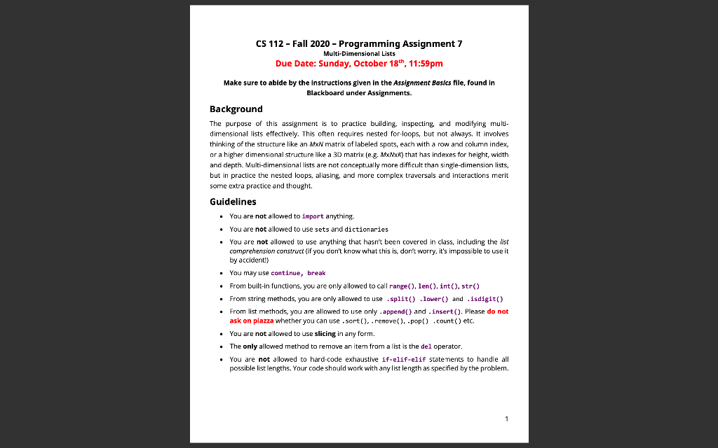 CS 112 - Fall 2020 - Programming Assignment 7 | Chegg.com