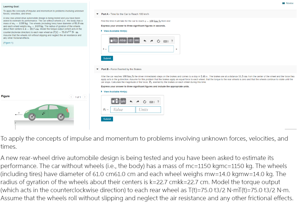 Solved Review Part A - Time for the Car to Reach 100 km/h | Chegg.com