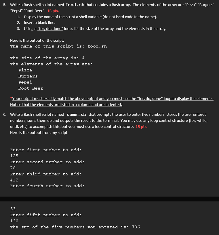 Solved 5 Write A Bash Shell Script Named Foodsh That 5501