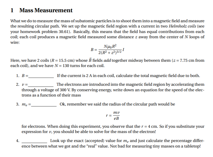 Solved 1 Mass Measurement What we do to measure the mass of | Chegg.com