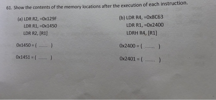 Solved 61. Show the contents of the memory locations after | Chegg.com