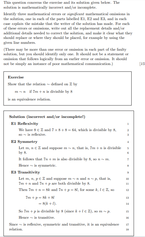 Solved This question concerns the exercise and its solution | Chegg.com