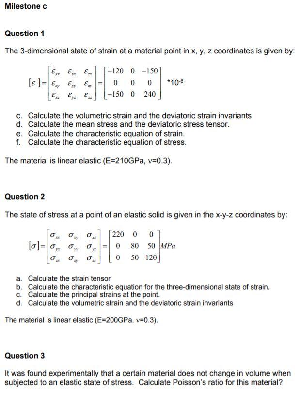 Solved Milestone c Question 1 The 3-dimensional state of | Chegg.com