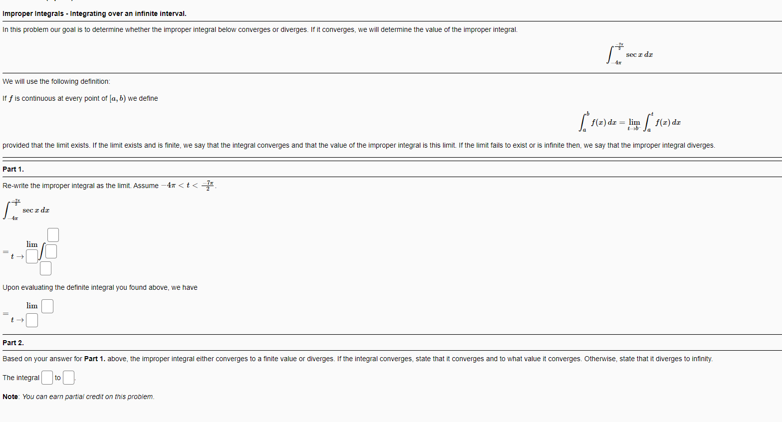 Solved Improper Integrals Integrating Over An Infinite