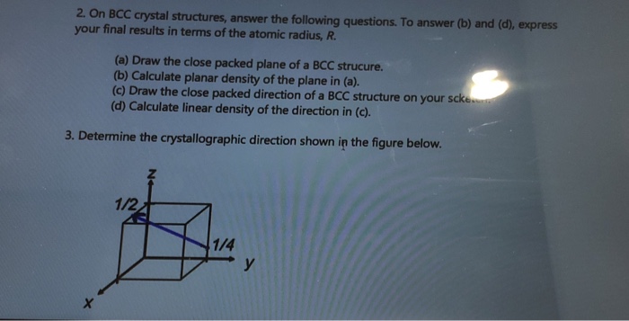 Solved 2. On BCC crystal structures, answer the following | Chegg.com