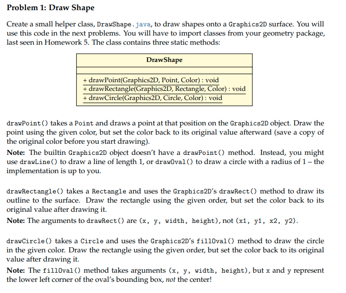 Problem 1: Draw Shape Create a small helper class, | Chegg.com