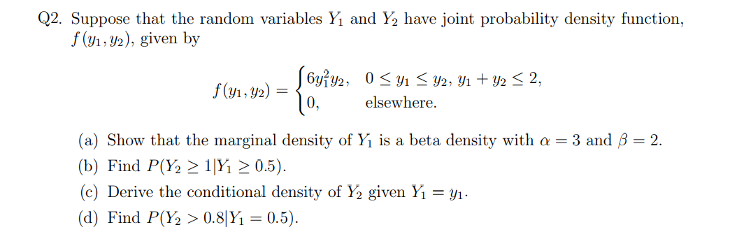 Solved 2. Suppose that the random variables Y1 and Y2 have | Chegg.com