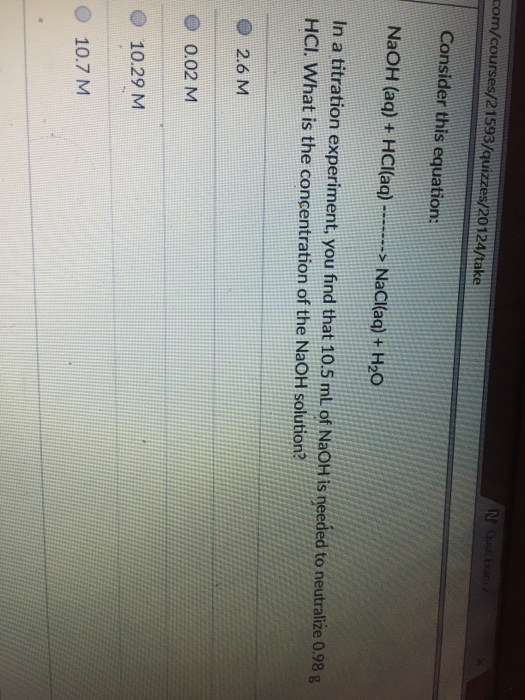 Solved Consider this equation: NaOH (aq) + HCI (aq) | Chegg.com