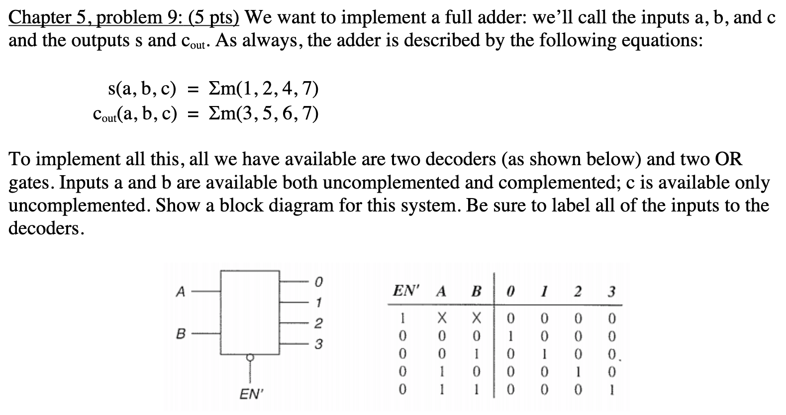Solved Chapter 5, problem 9: (5pts) We want to implement a | Chegg.com