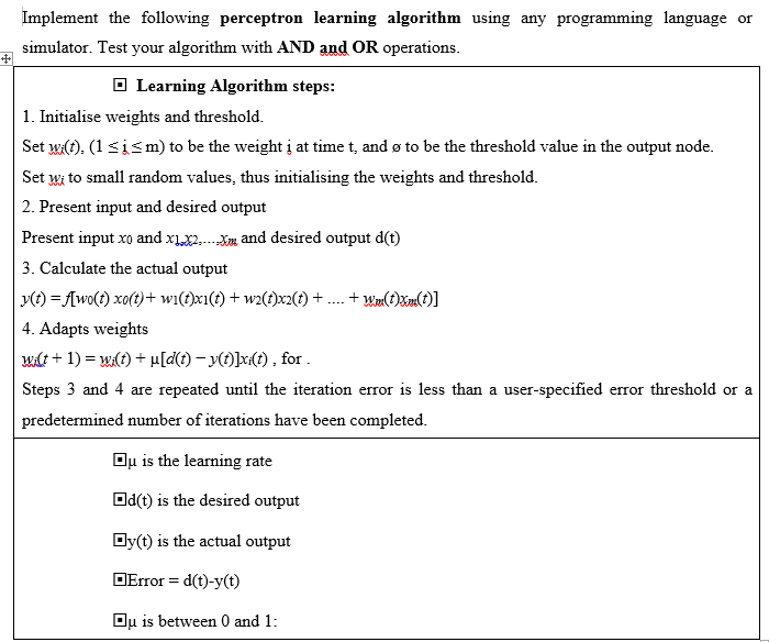 Solved + Implement the following perceptron learning | Chegg.com