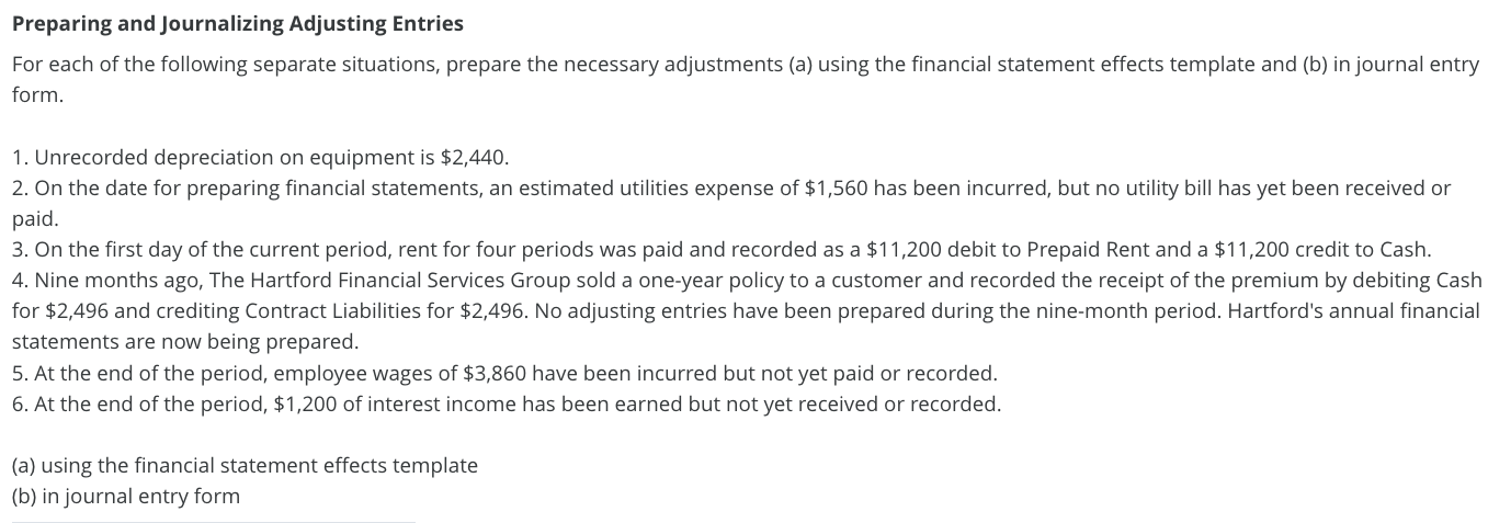 Solved Preparing and Journalizing Adjusting Entries For each | Chegg.com