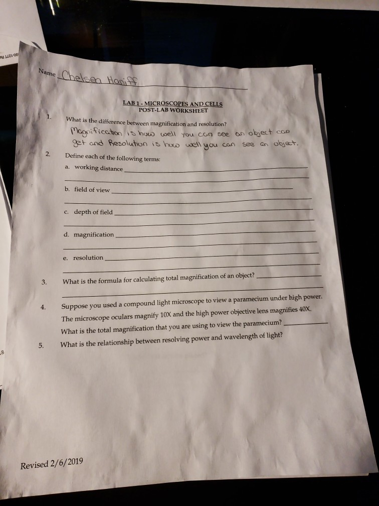 Solved me Chelsen Hani LAB 1-MICROSCOPES AND CELLs POST-LAB | Chegg.com