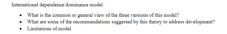Solved International dependence/dominance model What is the | Chegg.com
