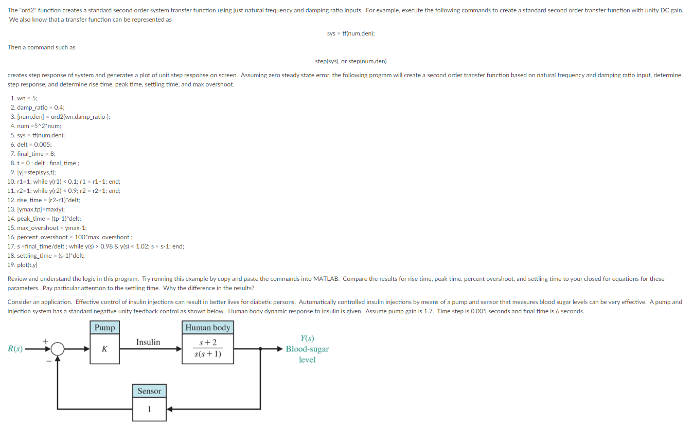 Solved The "ord2" function creates a standard second order | Chegg.com