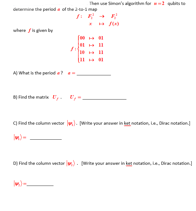 . Then use Simon's algorithm for n=2 qubits to | Chegg.com