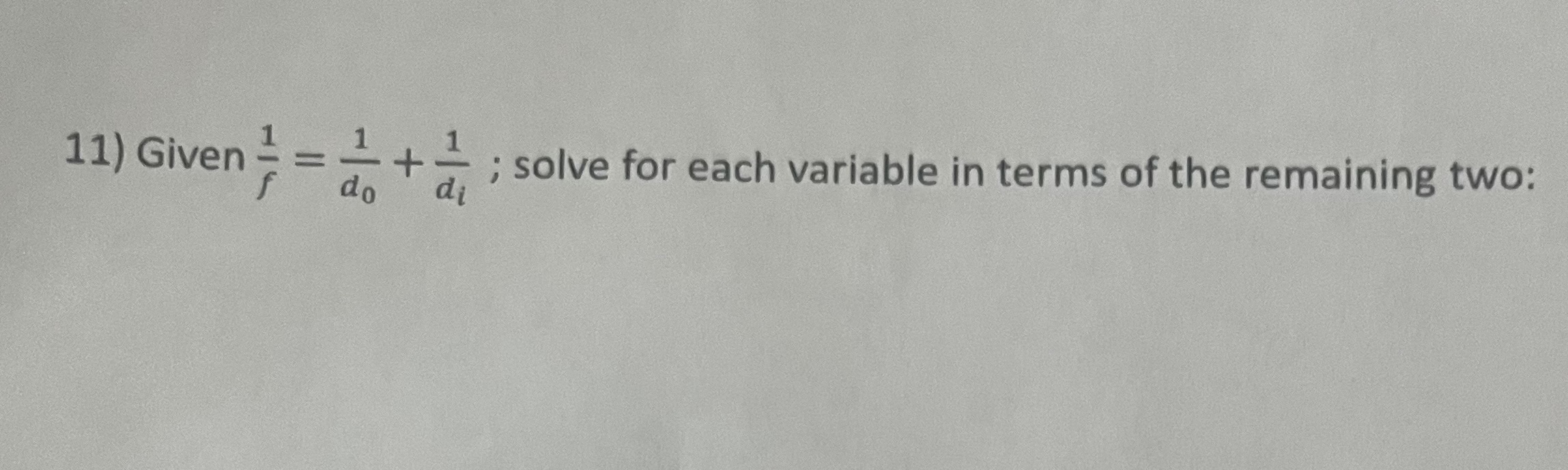 Solved 11) Given f1=d01+di1; solve for each variable in | Chegg.com