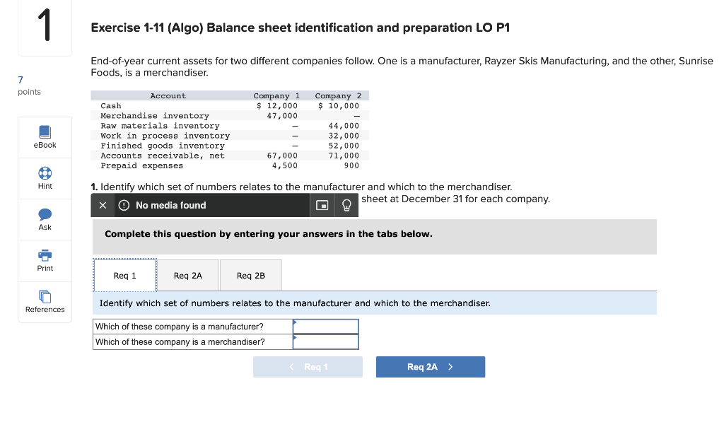 Solved Exercise 1-11 (Algo) Balance sheet identification and | Chegg.com