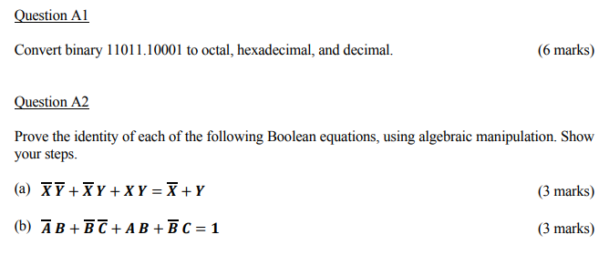 Solved Question Al Convert binary 11011.10001 to octal, | Chegg.com