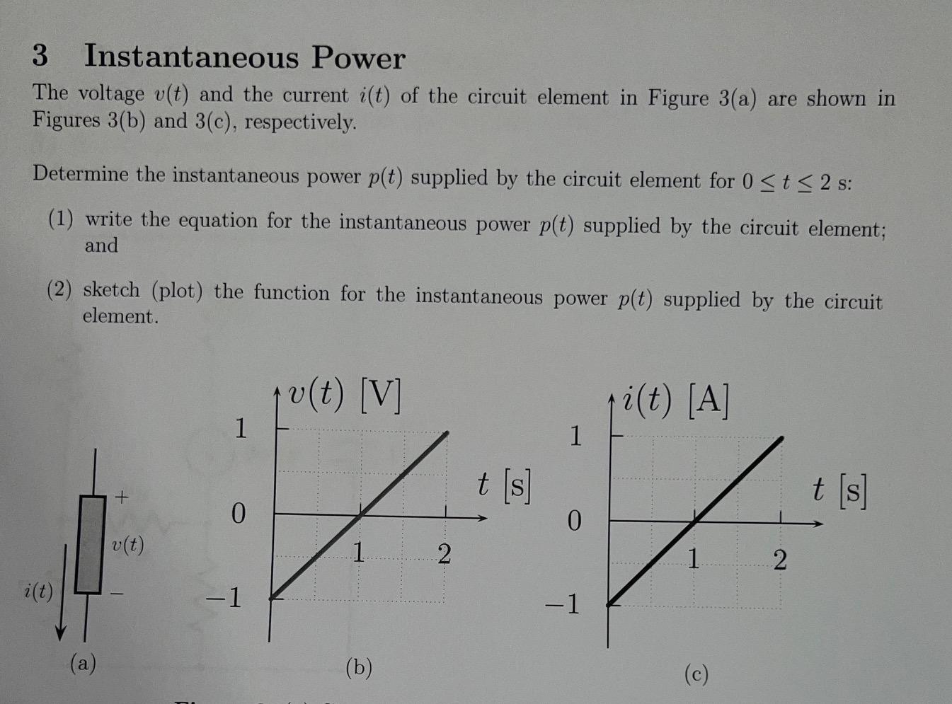 Solved 3 Instantaneous Power The voltage v(t) and the | Chegg.com