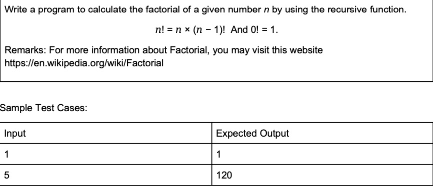 Solved Write a program to calculate the factorial of a given | Chegg.com