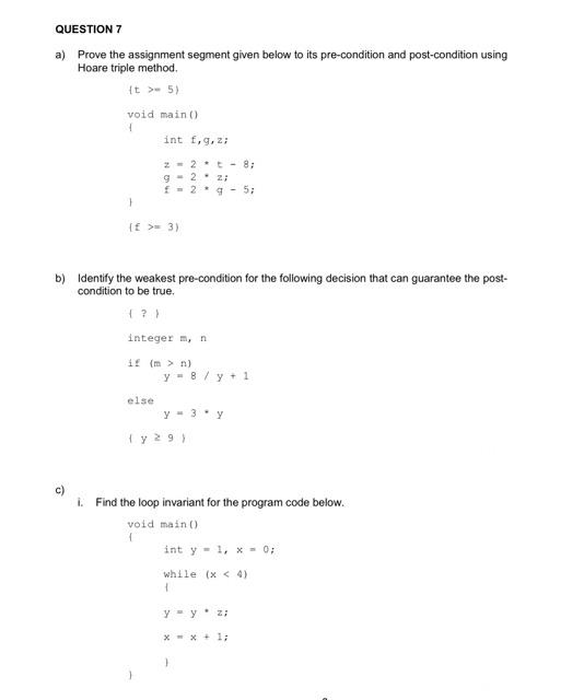 Solved QUESTION 7 a) Prove the assignment segment given | Chegg.com